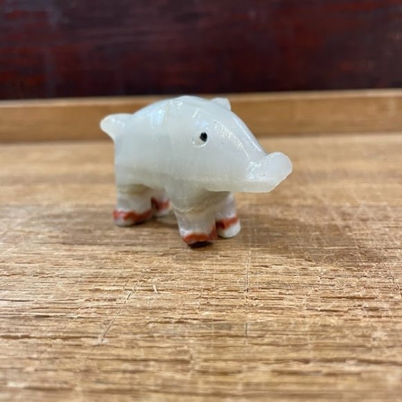 Accents | Alabaster Stone Pig Piglet Swine White Red Stone Piggy | Poshmark